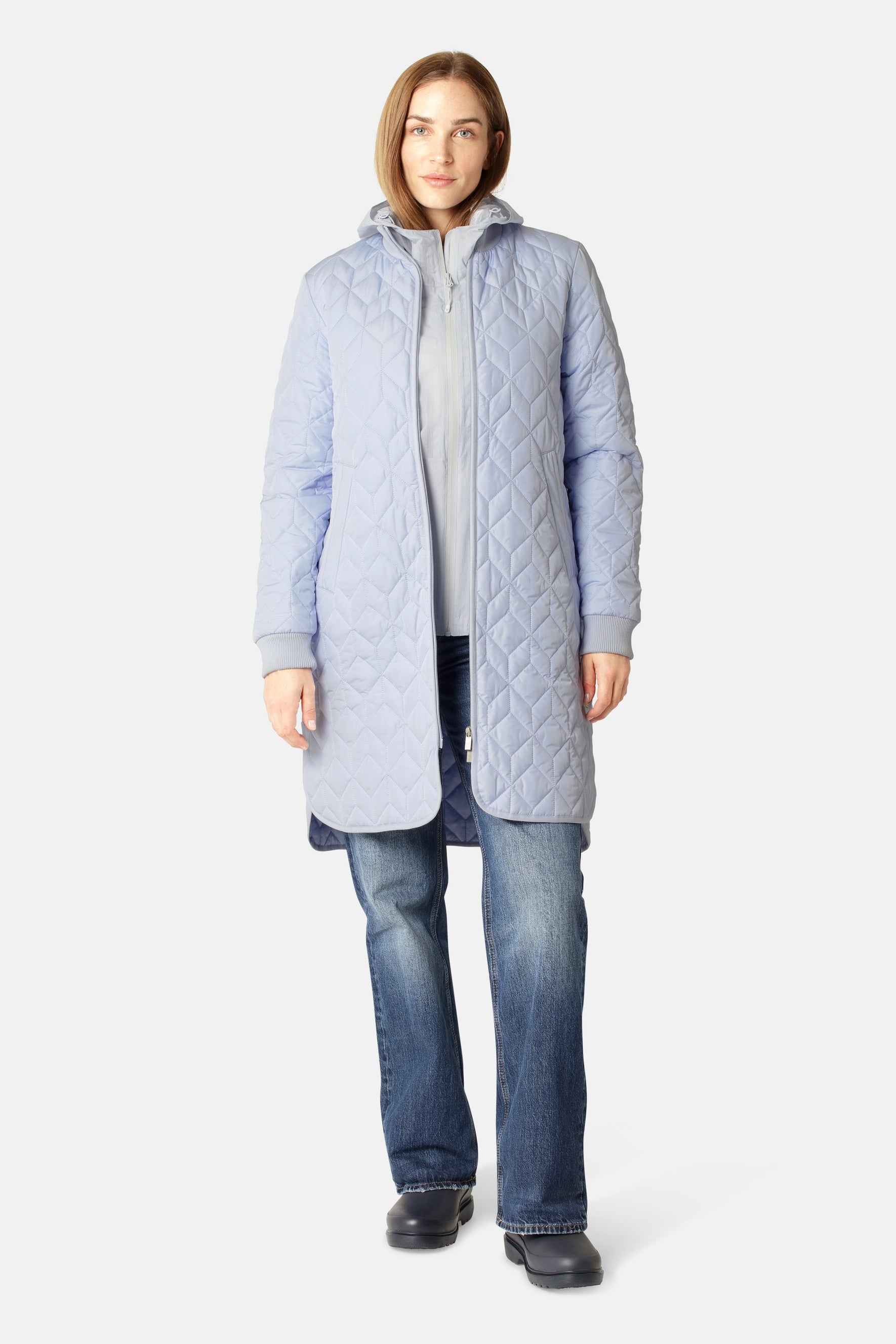 Long Padded Quilt Jacket - Heather